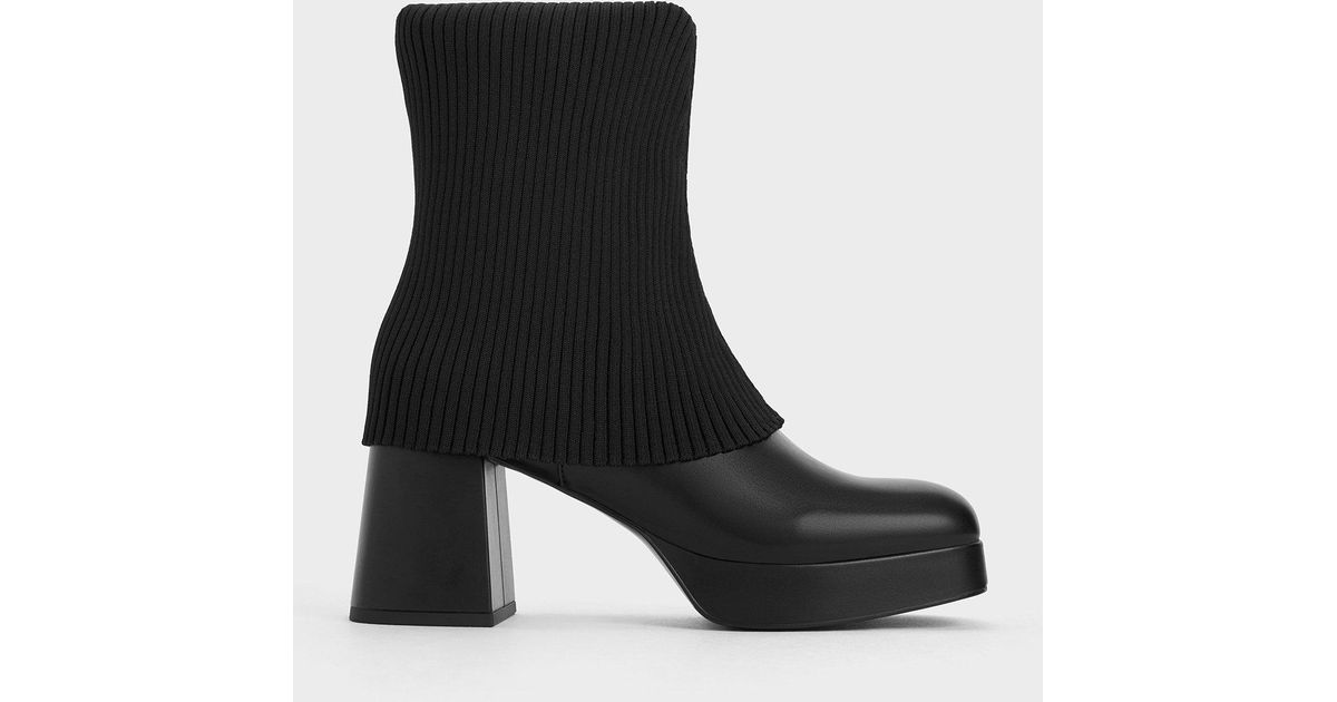 Charles & Keith Evie Knitted-sock Ankle Boots in Black | Lyst
