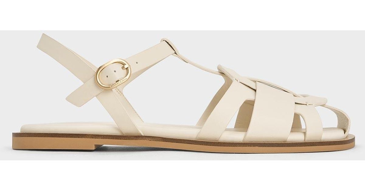 Charles & Keith Easley T-Bar Caged Sandals in Natural | Lyst