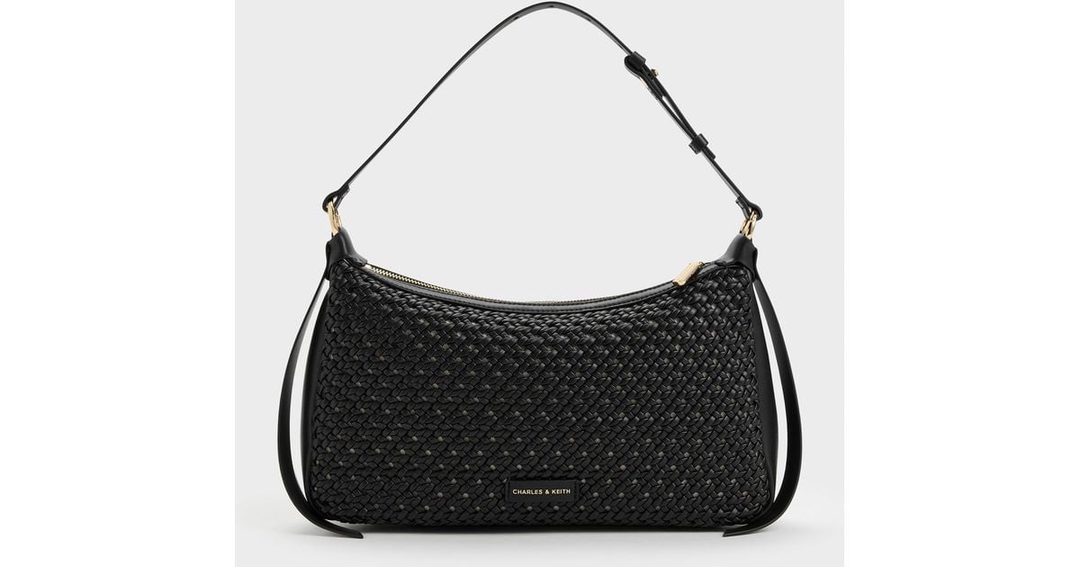 Charles & Keith Calla Woven Shoulder Bag in Black | Lyst