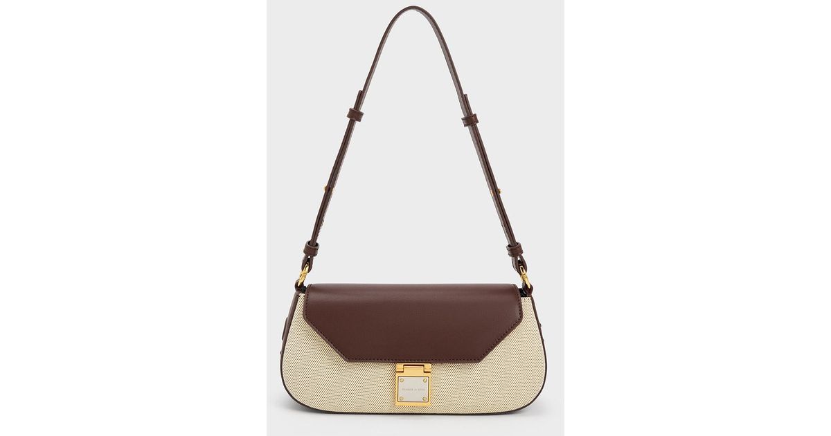 Charles & Keith Oona Canvas Curved Shoulder Bag in White | Lyst