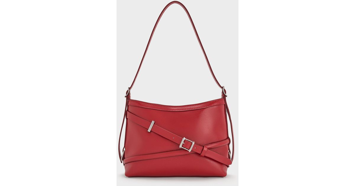 Charles & Keith Bryna Buckled-Strap Crossbody Bag in Red | Lyst UK