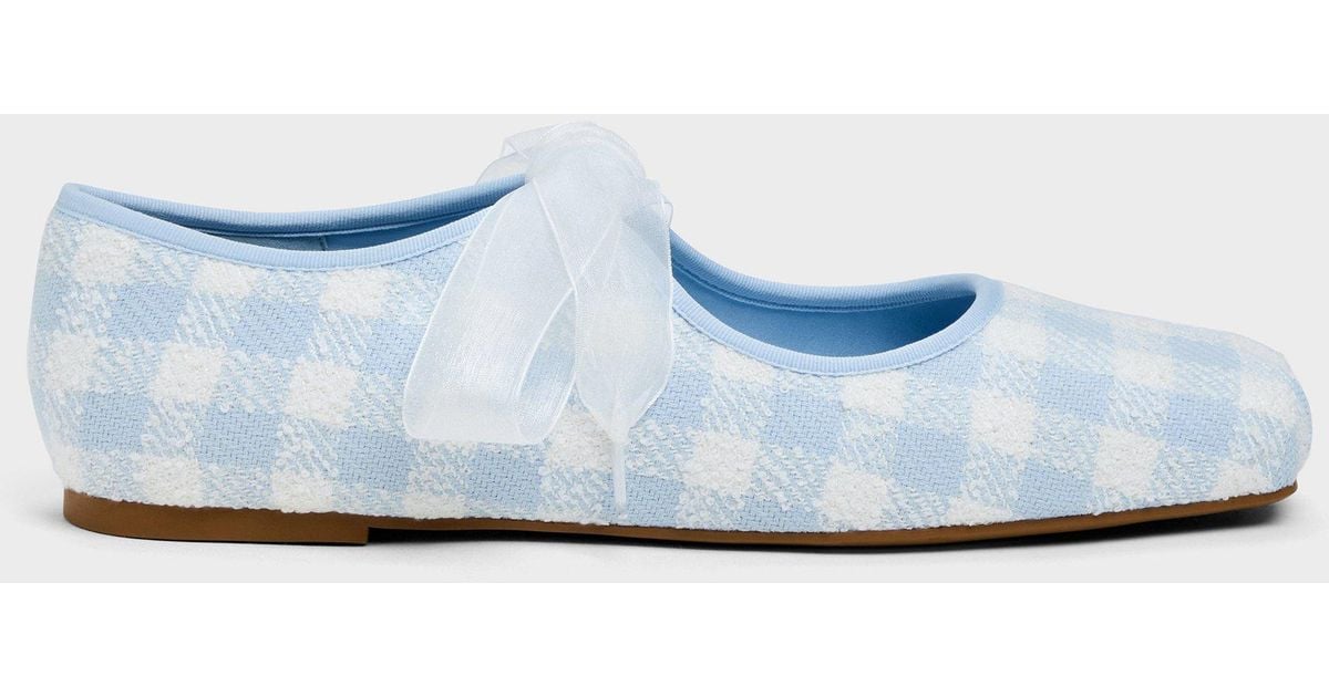 Charles & Keith Camila Gingham Mary Jane Flats in Blue | Lyst UK