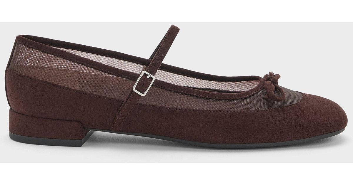 Charles & Keith Mulligan Faux Suede & Mesh Mary Janes in Brown | Lyst UK