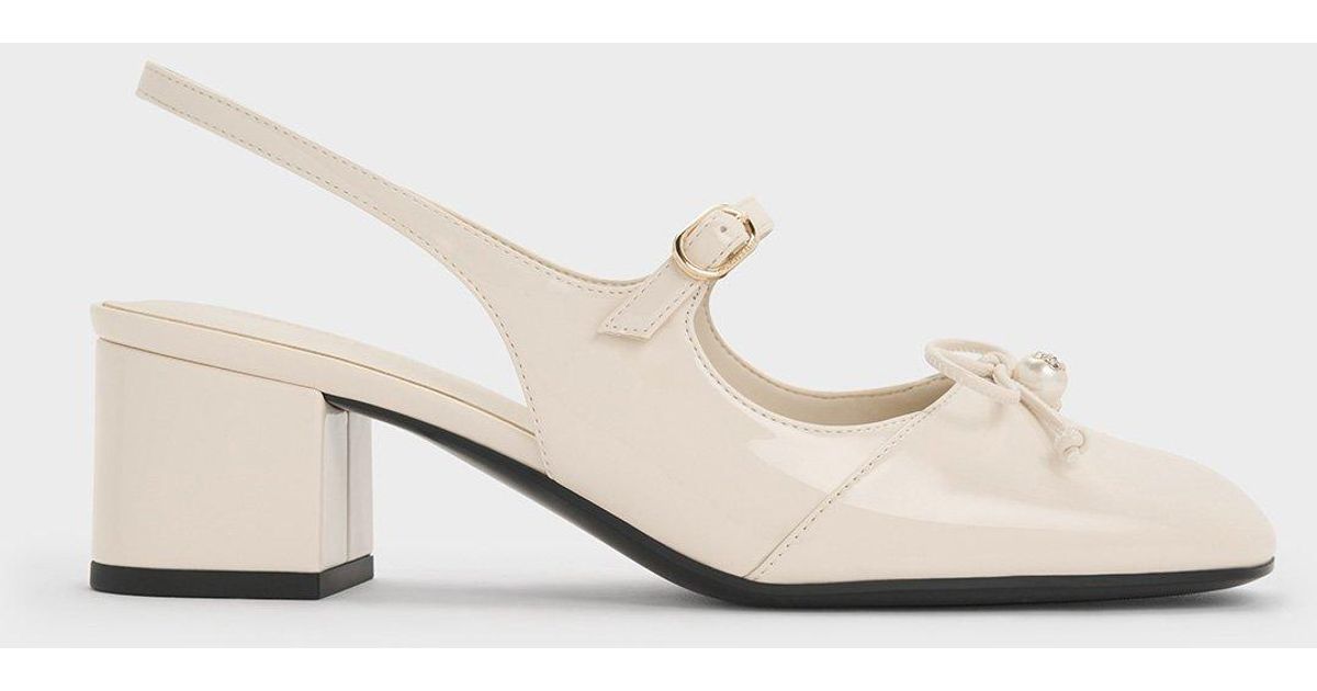 Charles & Keith Patent Bow Crystal-Pearl Slingback Mary Jane Pumps in ...