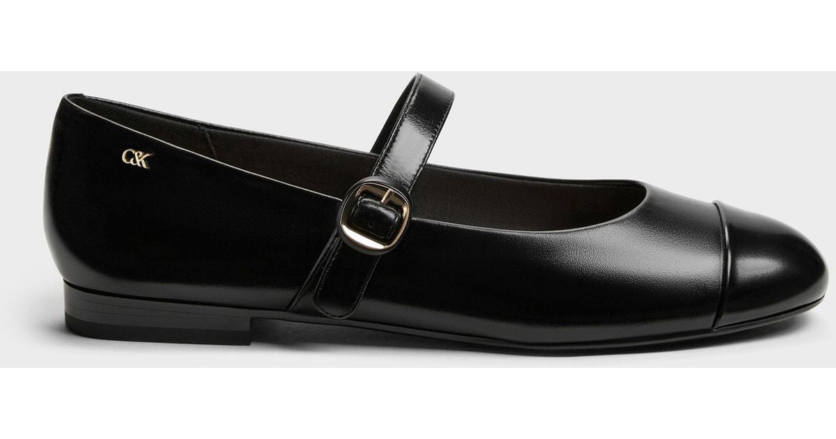 Charles & Keith Leather Cap-Toe Mary Janes in Black | Lyst UK