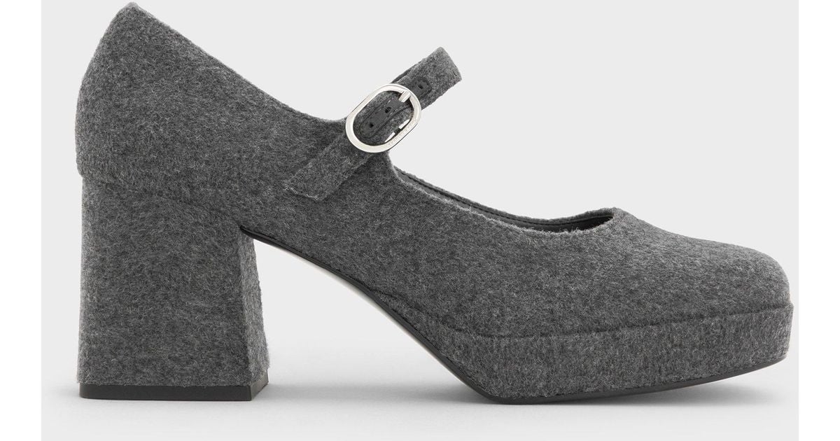 Charles & Keith Felt Platform Mary Jane Pumps in Gray | Lyst