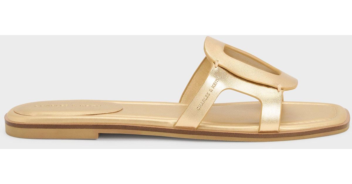 Charles & Keith Easley Metallic Cut-out Slide Sandals in Natural | Lyst