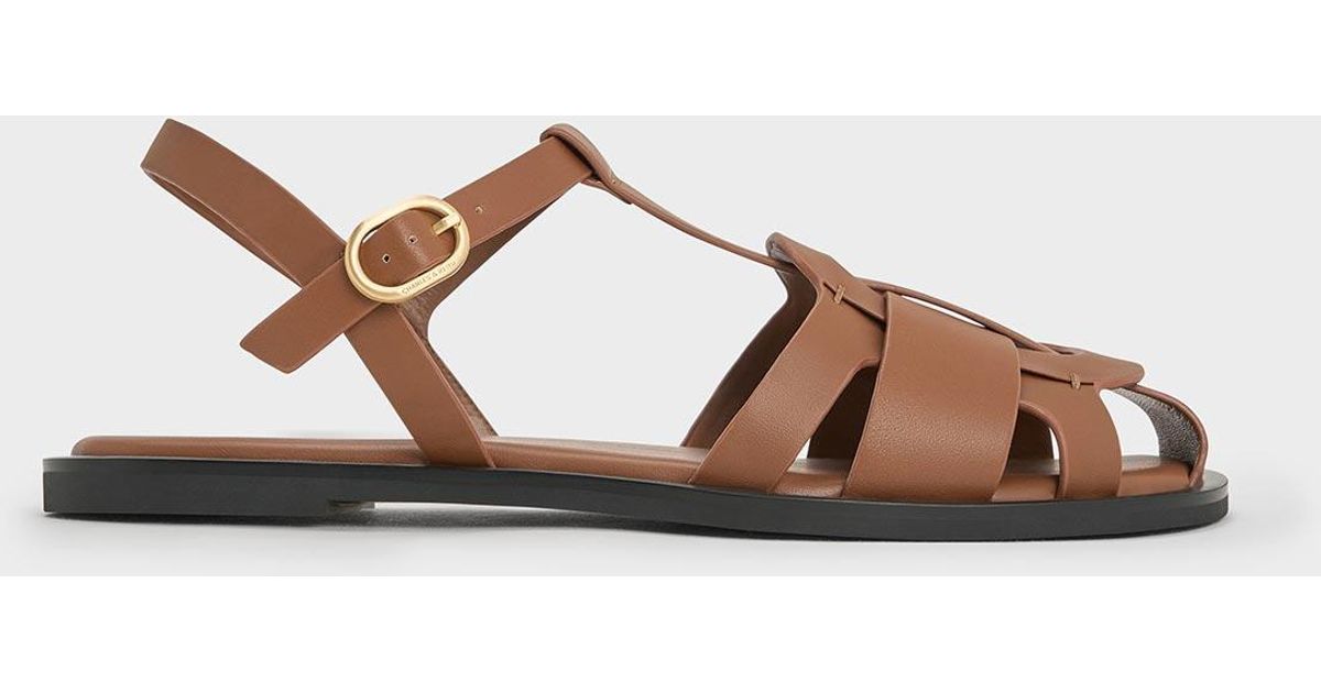 Charles & Keith Easley T-Bar Caged Sandals in Brown | Lyst