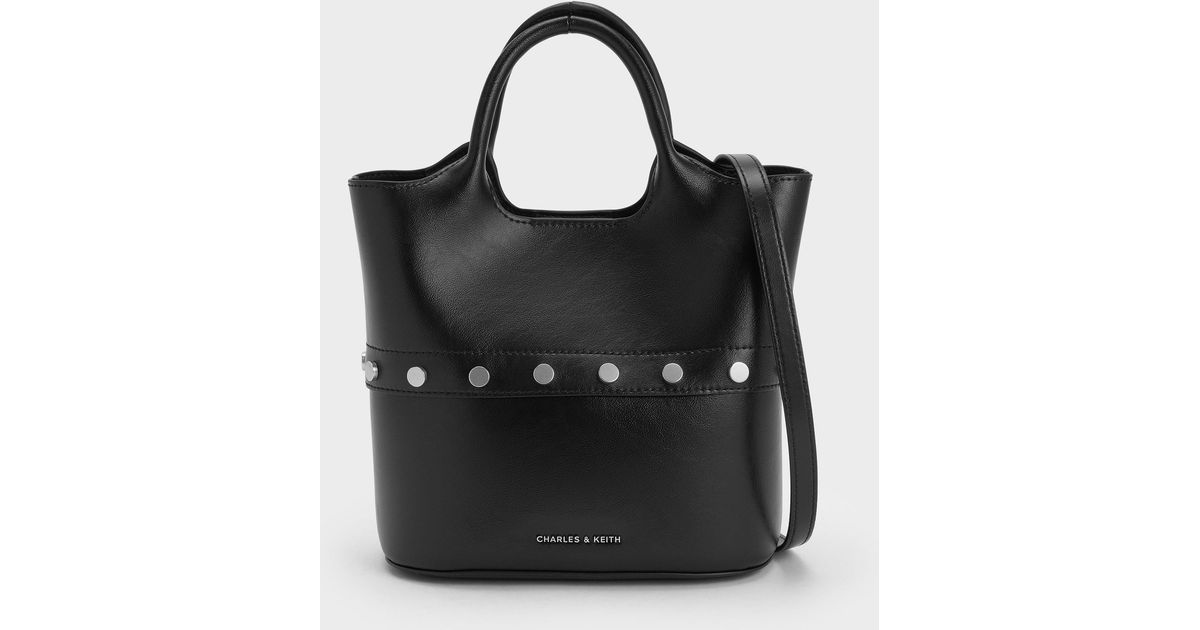Charles & Keith Bobbie Studded Convertible Bucket Bag in Black | Lyst