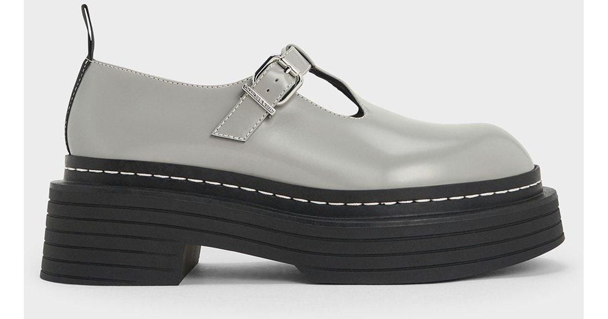 Charles & Keith T-bar Platform Mary Janes in Grey | Lyst UK