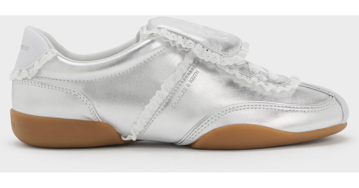 Charles & Keith Louise Lace-Trim Sneakers in White | Lyst UK