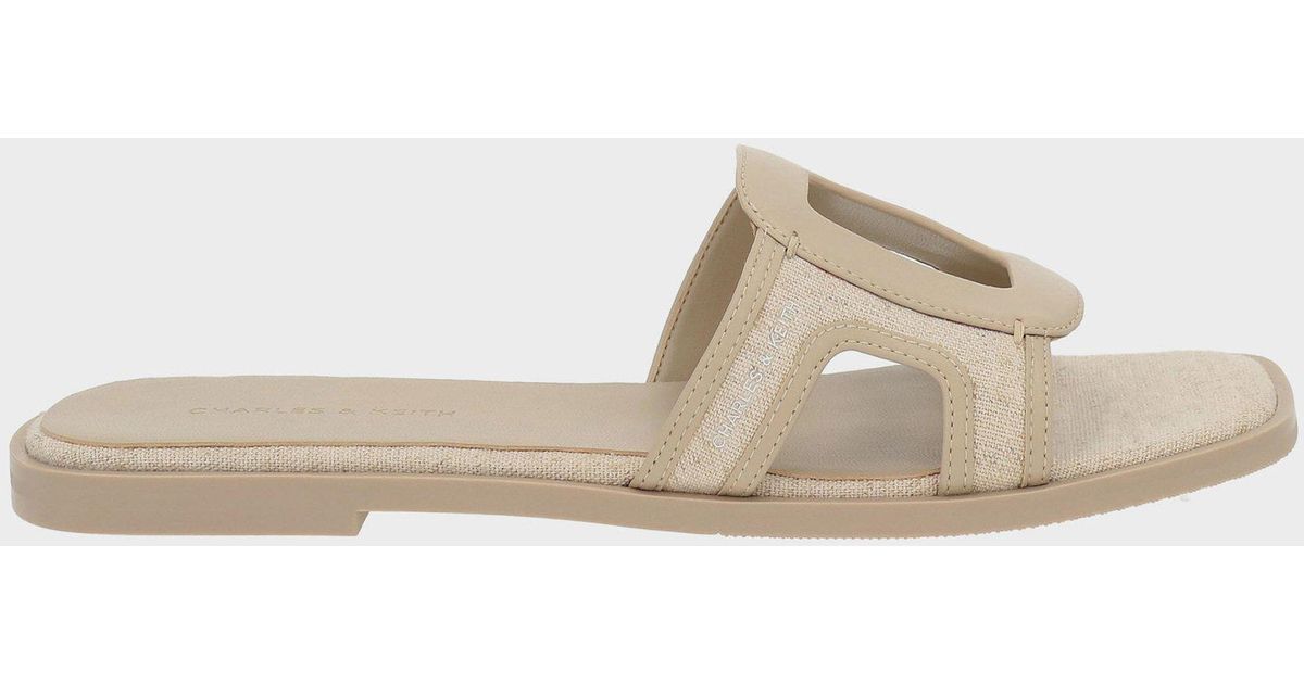 Charles & Keith Easley Linen Cut-Out Slide Sandals in Gray | Lyst