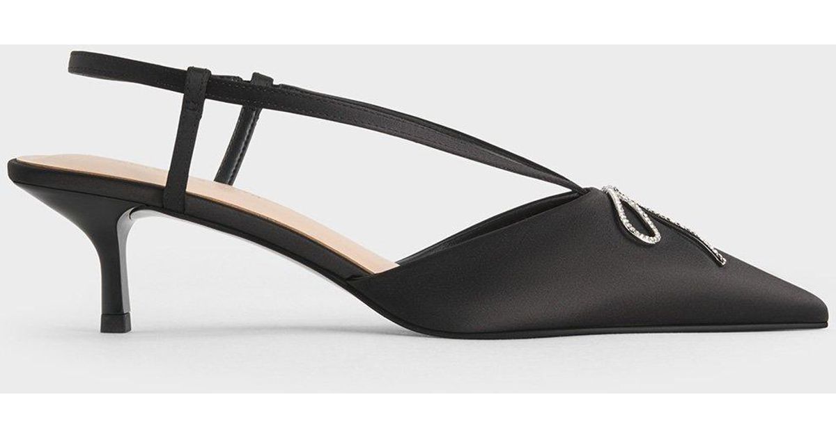 Charles & Keith Recycled Polyester Crystal-bow Kitten-heel Slingback ...