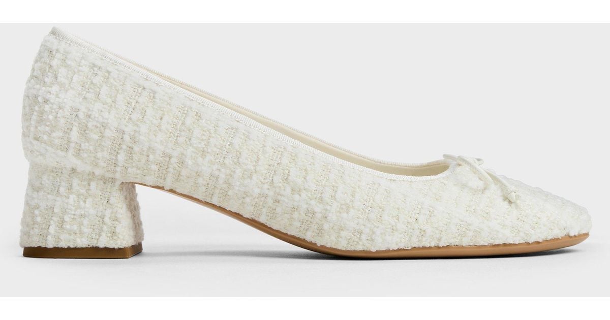 Charles & Keith Tweed Bow Ballet Pumps in Natural | Lyst UK