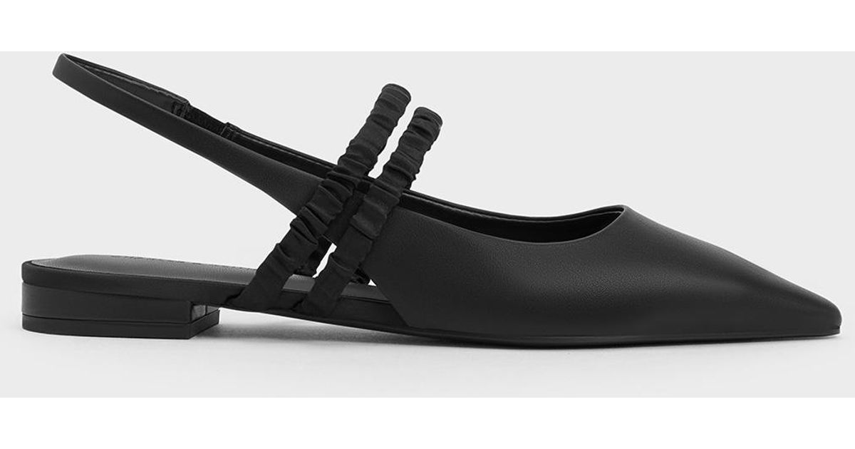 Charles & Keith Recycled Polyester Ruched-strap Mary Janes in Black | Lyst