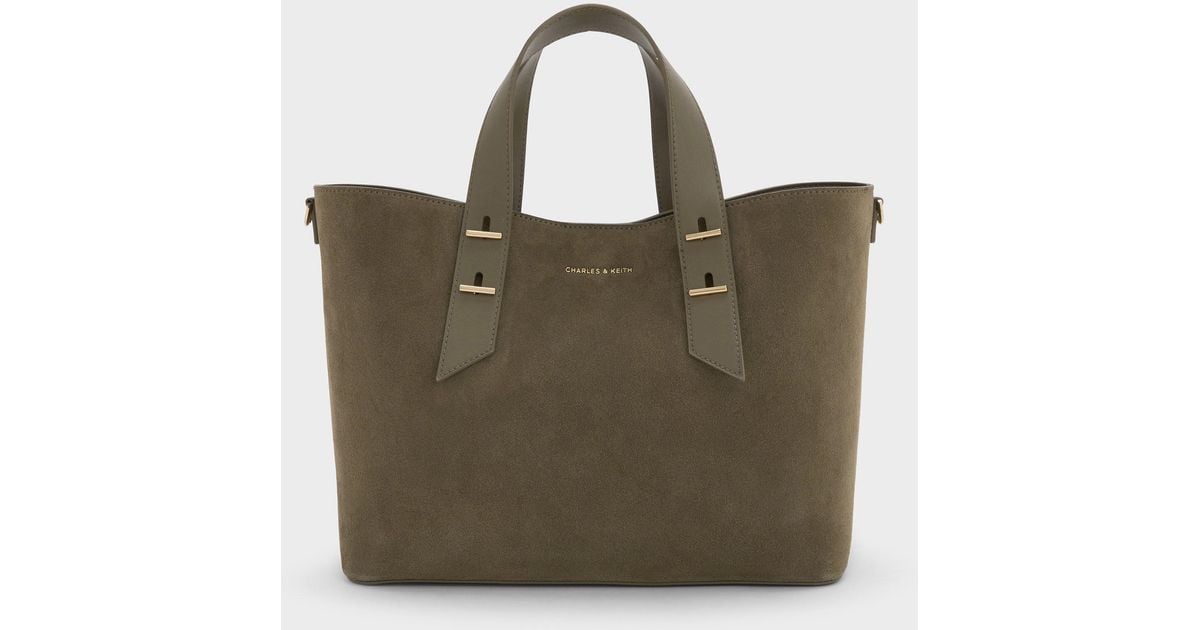 Charles & Keith Shania Recycled Suede Tote Bag in Green | Lyst
