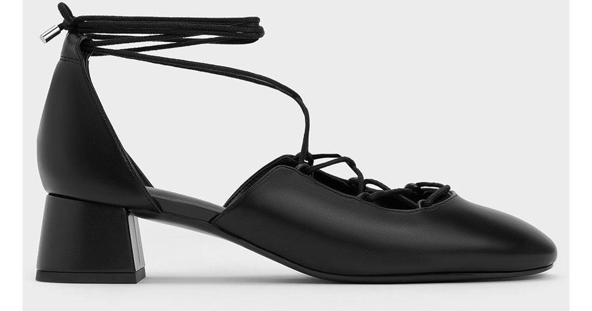 Charles & Keith Lace-up Tie-around D'orsay Pumps in Black | Lyst