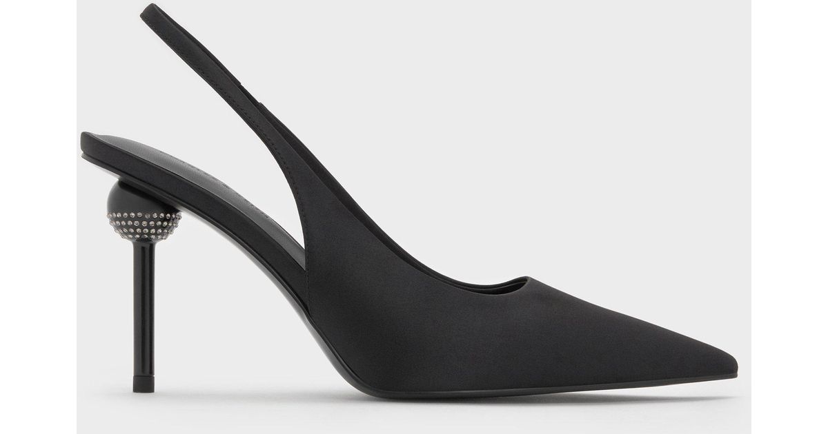 Charles & Keith Satin Crystal Ball-Heel Slingback Pumps | Lyst