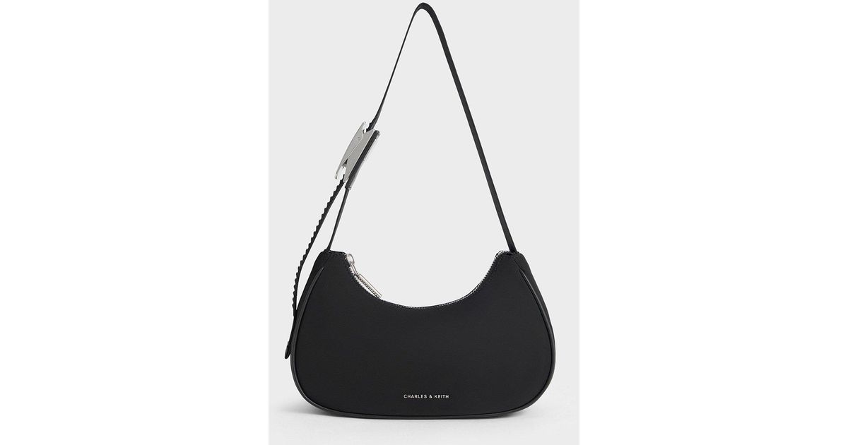 Charles & Keith Nylon Curved Metallic-accent Shoulder Bag in Black | Lyst