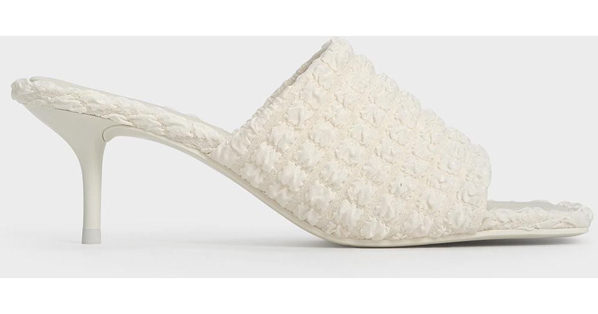 Charles & Keith Loren Textured Kitten-Heel Mules in Natural | Lyst