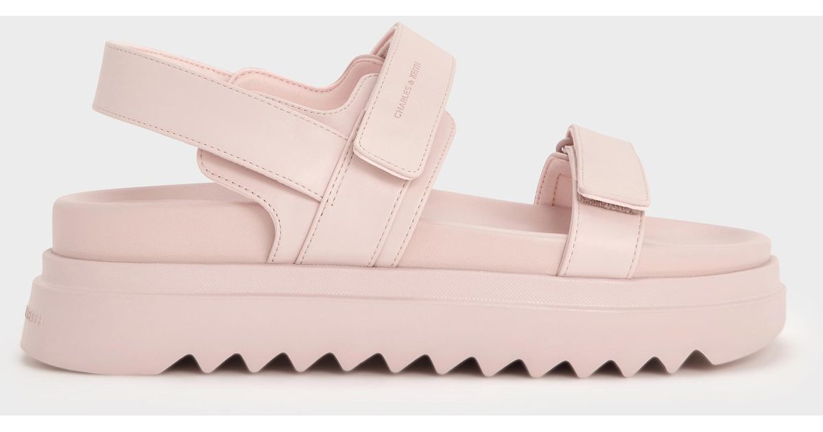 Charles & Keith Double-Strap Ridged-Sole Flatform Sandals in Pink | Lyst