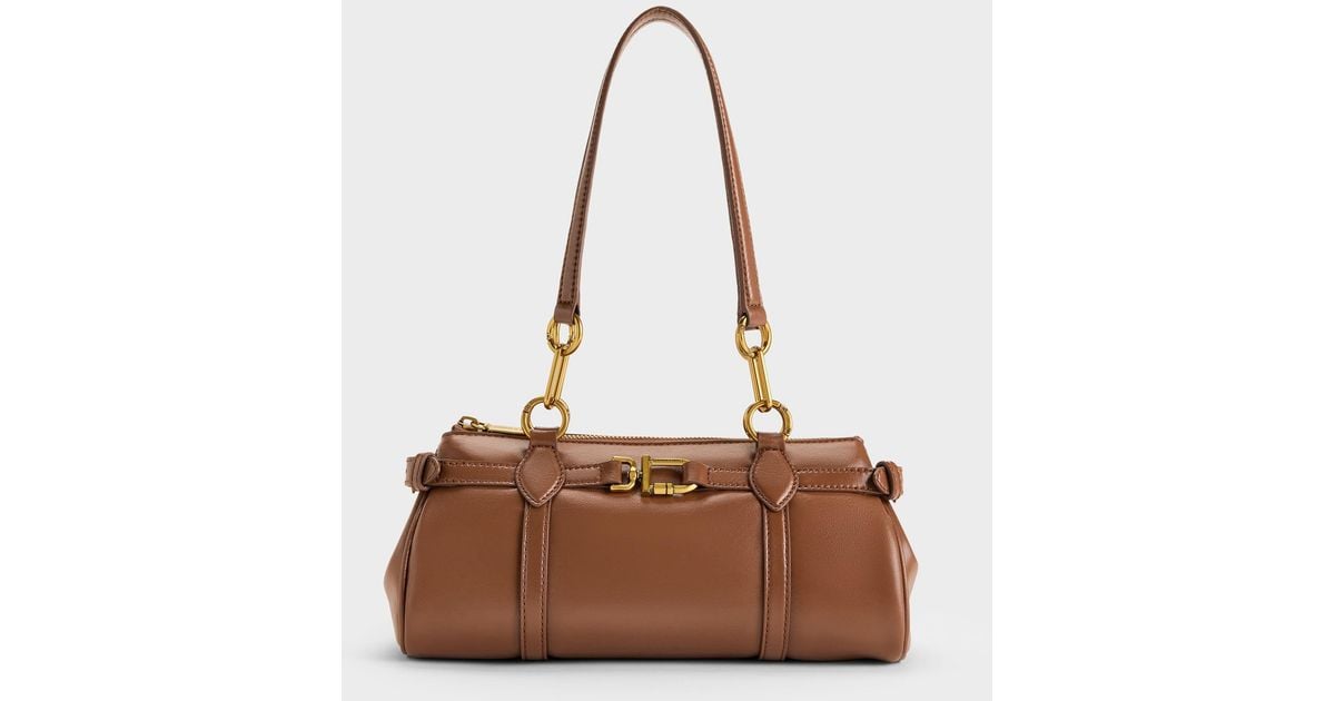 Charles & Keith Gwynne Metallic-accent Elongated Shoulder Bag in White ...