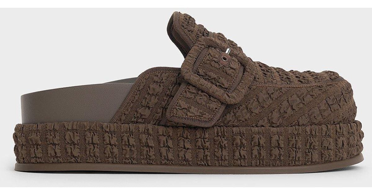 Charles & Keith Loren Textured Flatform Mules in Brown | Lyst