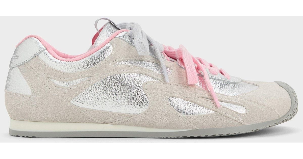 Charles & Keith Metallic Leather & Suede Double-Lace Sneakers | Lyst UK