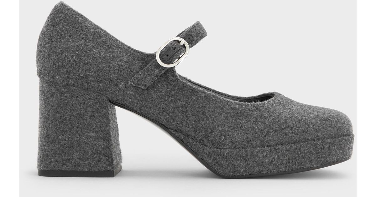 Charles & Keith Felt Platform Mary Jane Pumps in Grey | Lyst UK