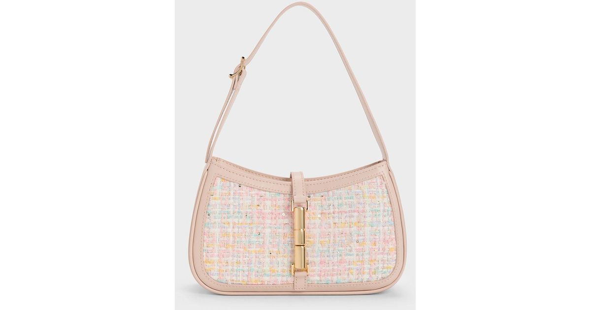 Charles & Keith Cesia Metallic Accent Tweed Shoulder Bag in White | Lyst