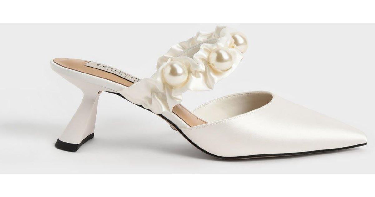Charles & Keith Blythe Bead Embellished Satin Pumps in White | Lyst