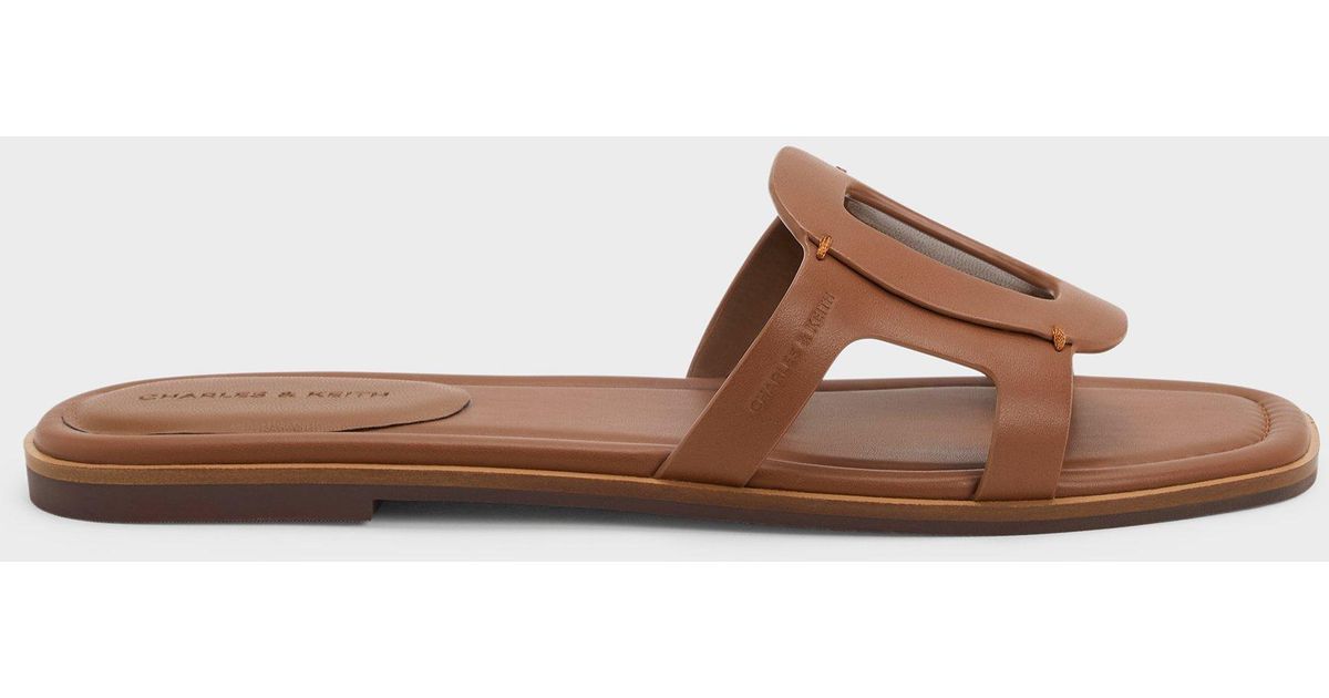 Charles & Keith Easley Cut-Out Slide Sandals in Brown | Lyst