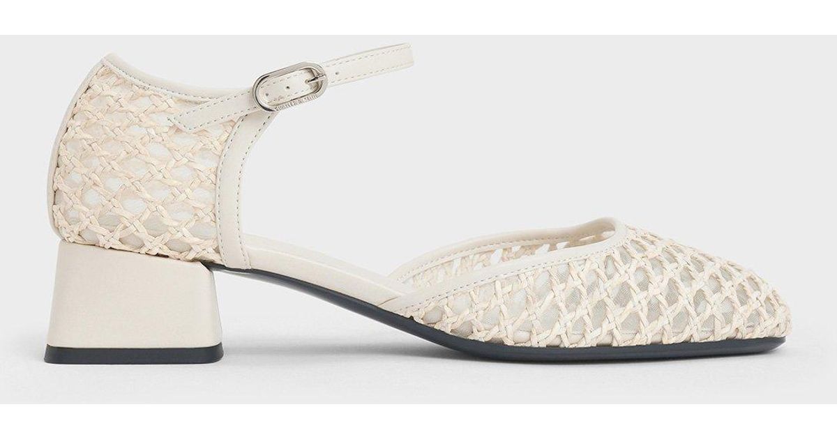 Charles & Keith Woven D'Orsay Ankle-Strap Pumps in Natural | Lyst