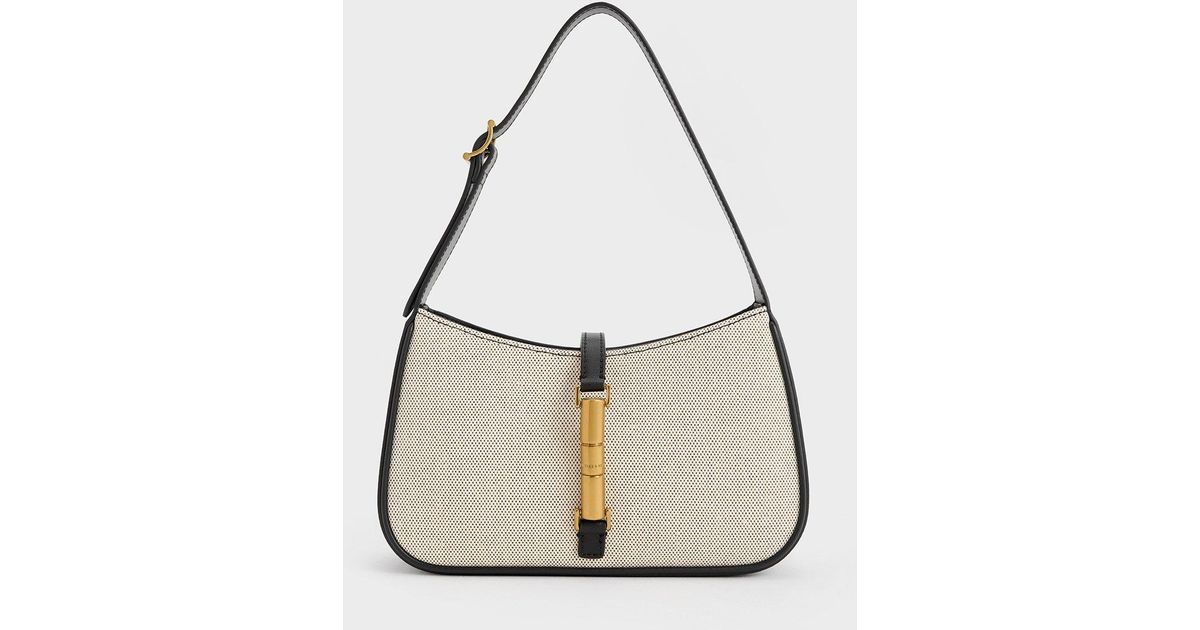Charles & Keith Cesia Canvas Metallic Accent Shoulder Bag in Natural | Lyst