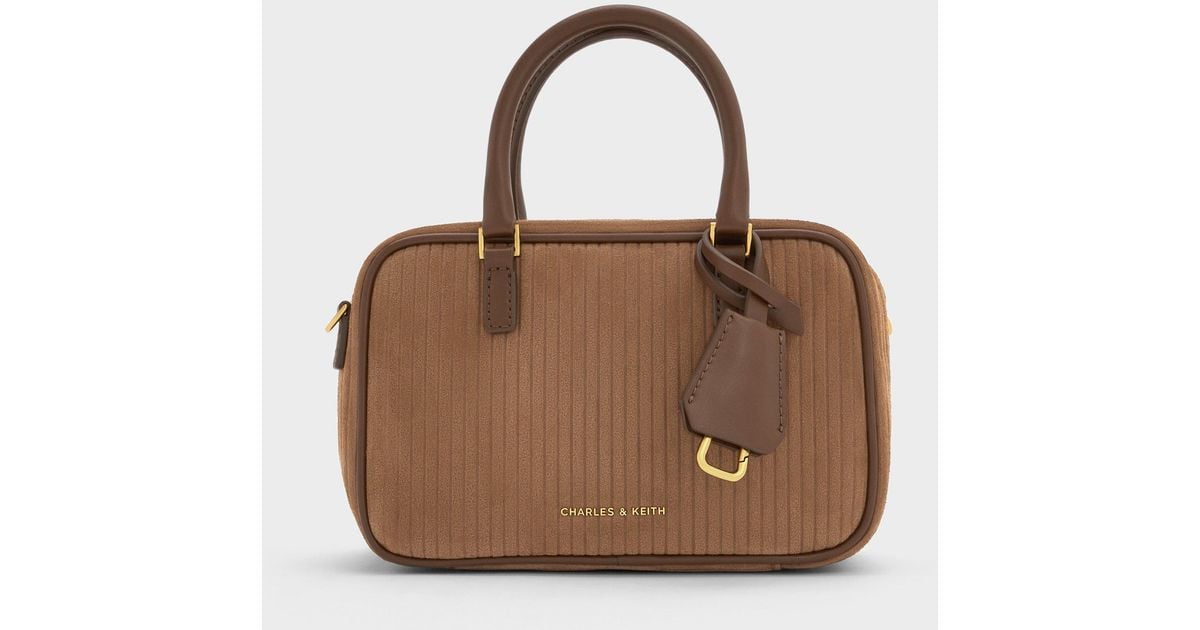 Charles & Keith Mini Sianna Corduroy Bowling Bag in Brown | Lyst