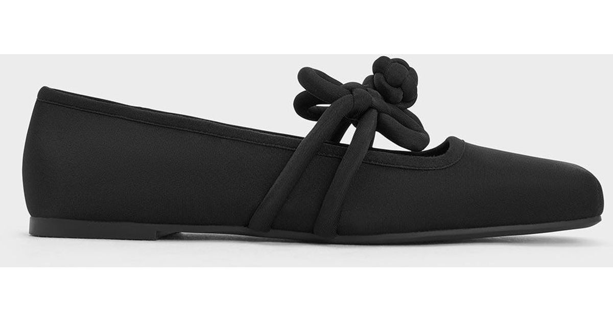 Charles & Keith Clover-Knot Mary Jane Flats in Black | Lyst
