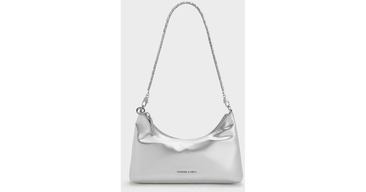 Charles & Keith Metallic Crystal-Embellished Chain-Handle Two-Way Bag ...