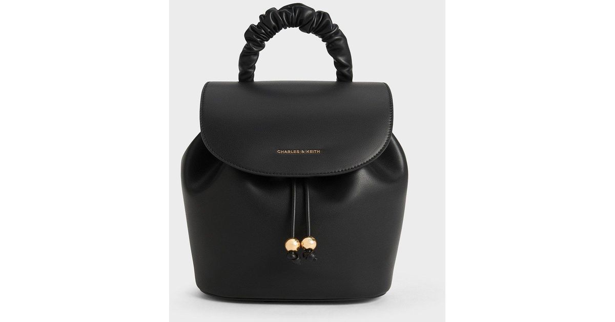 Charles & Keith Eve Ruched-handle Backpack in Black | Lyst