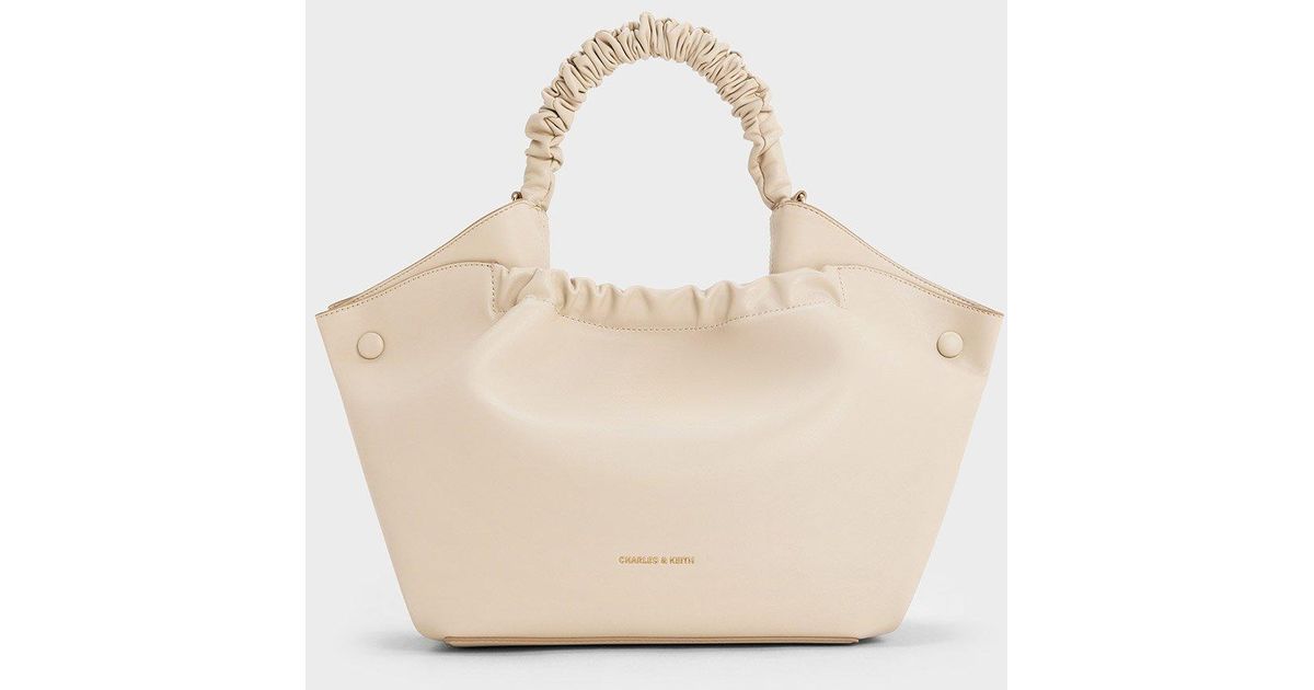 Charles & Keith Eve Ruched-handle Tote Bag in Natural | Lyst