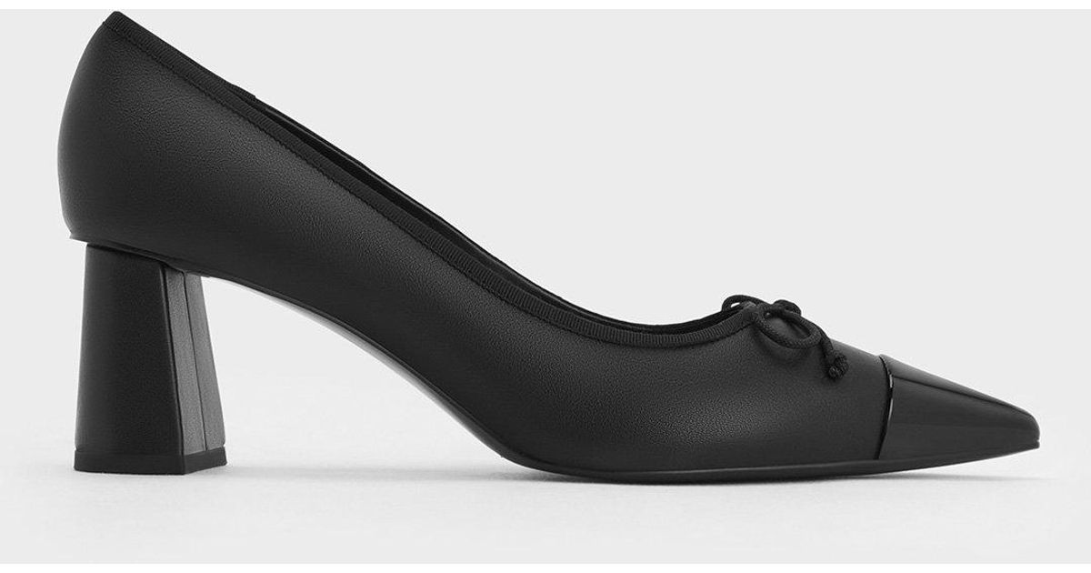 Charles & Keith Bow Pointed Cap-toe Pumps in Black | Lyst