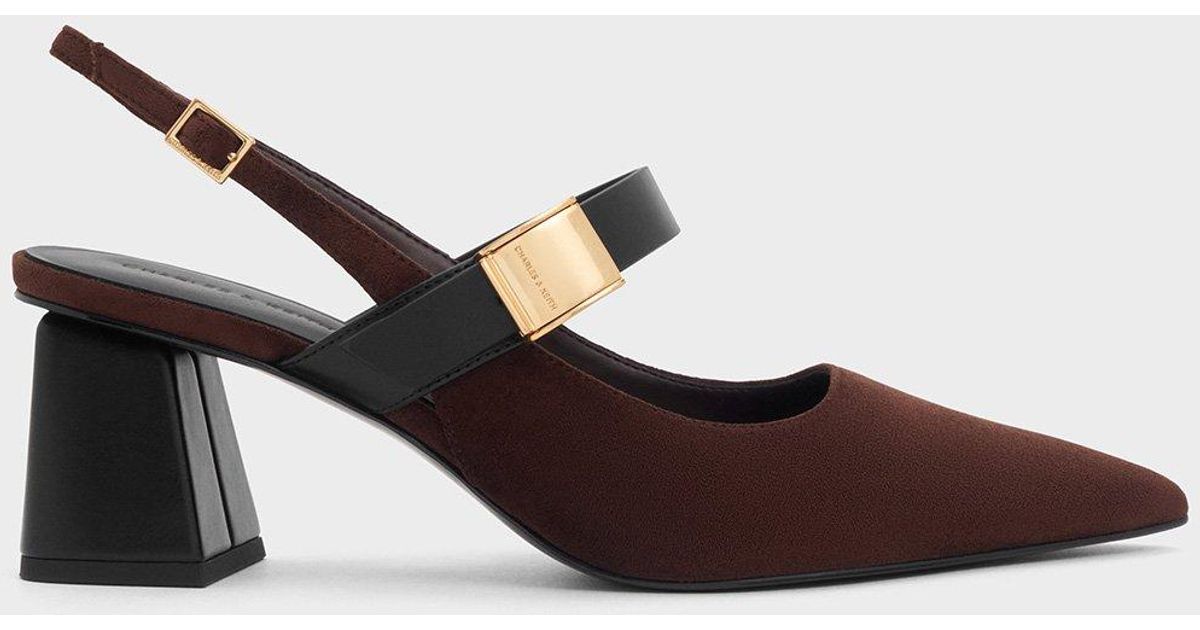 Charles & Keith Yvette Faux Suede Mary Jane Slingback Pumps in Brown | Lyst