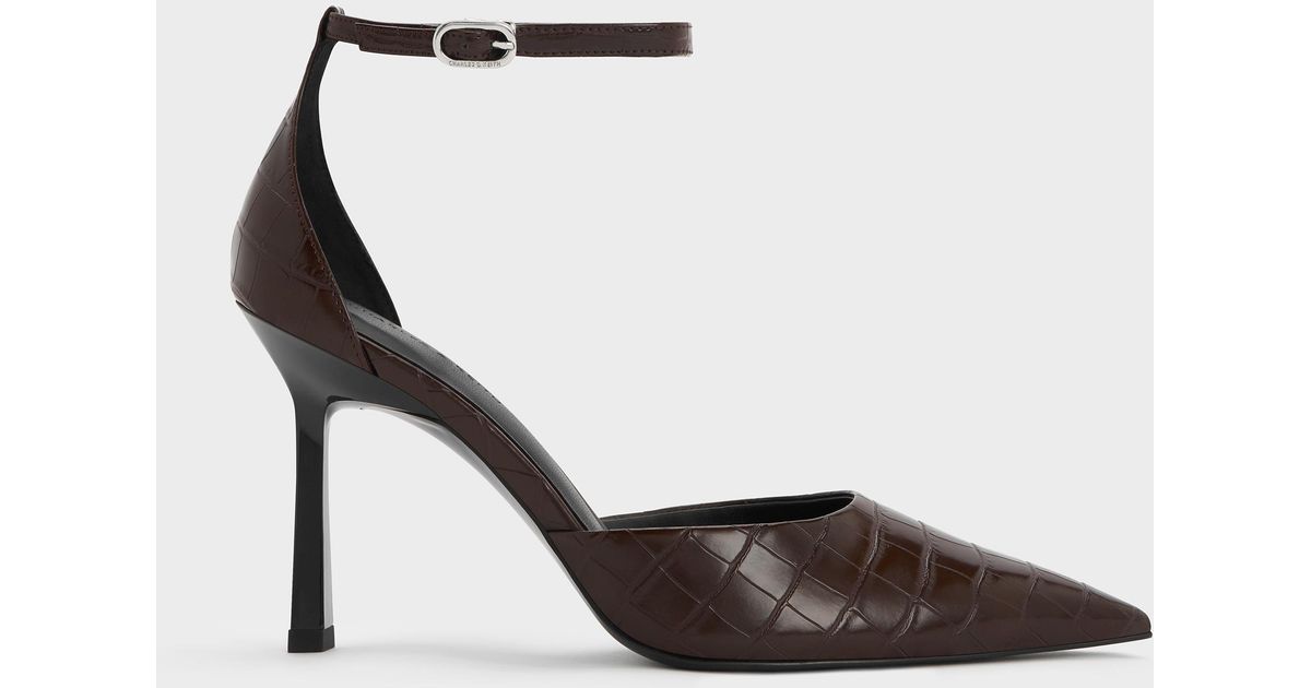 Charles & Keith Croc-Effect Pointed-Toe Ankle-Strap D'Orsay Pumps in ...
