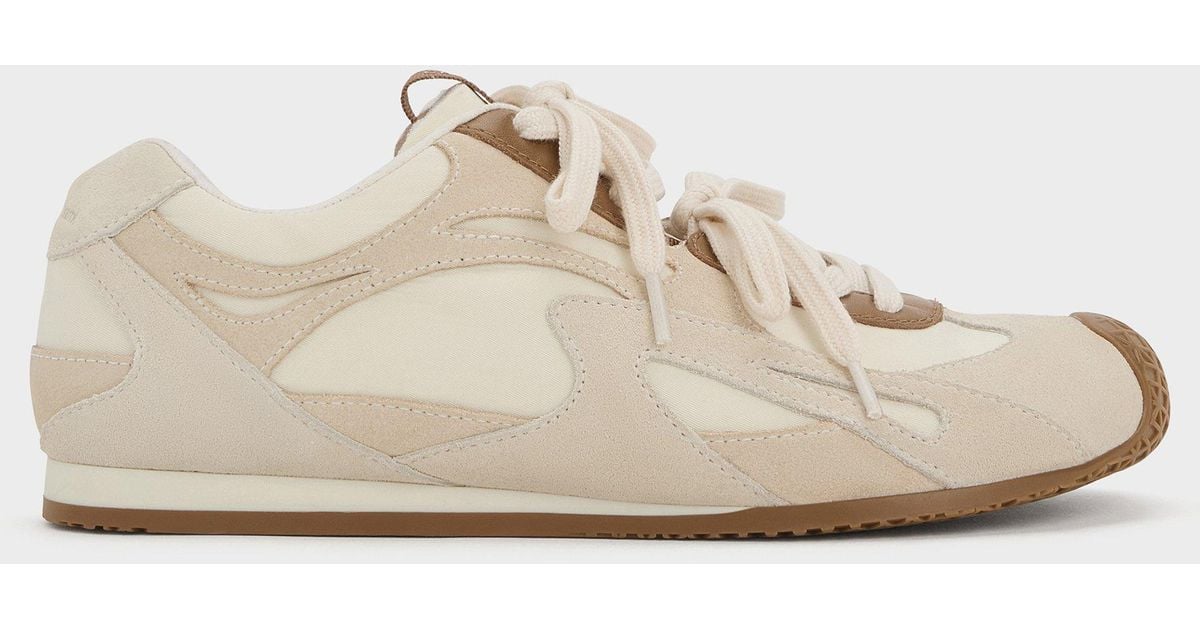 Charles & Keith Nylon & Suede Double-Lace Sneakers in Natural | Lyst UK