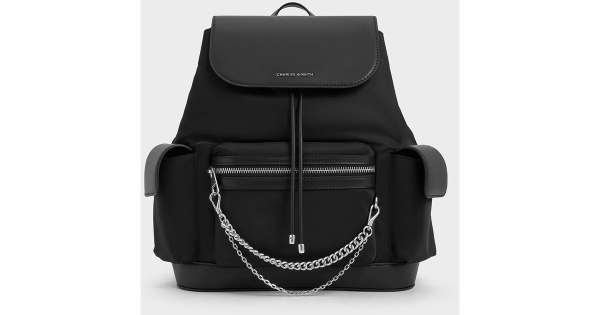 Charles & Keith Nylon Puffy Chain-Link Backpack in Black | Lyst