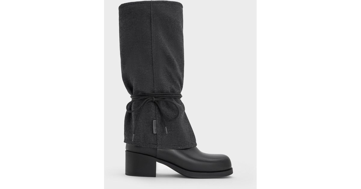 Charles & Keith Felt Tie-Around Knee-High Boots in Black | Lyst