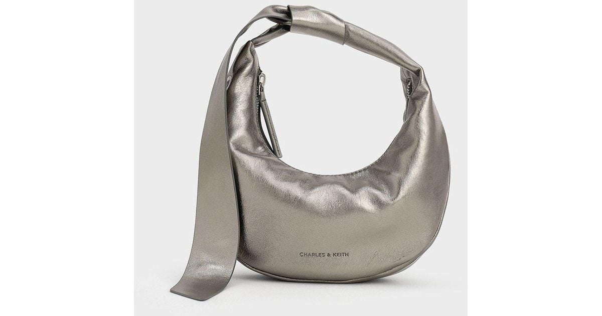 Charles & Keith Micro Toni Knotted Crescent Hobo Bag in Gray | Lyst