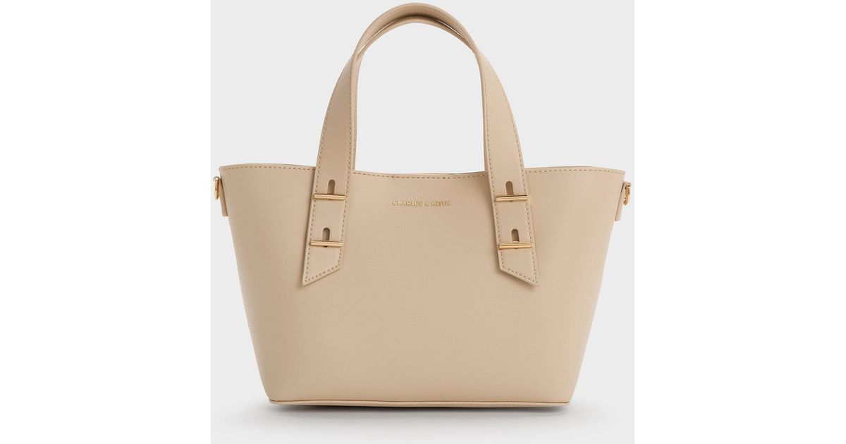 Charles & Keith Mini Shania Tote Bag in Natural | Lyst