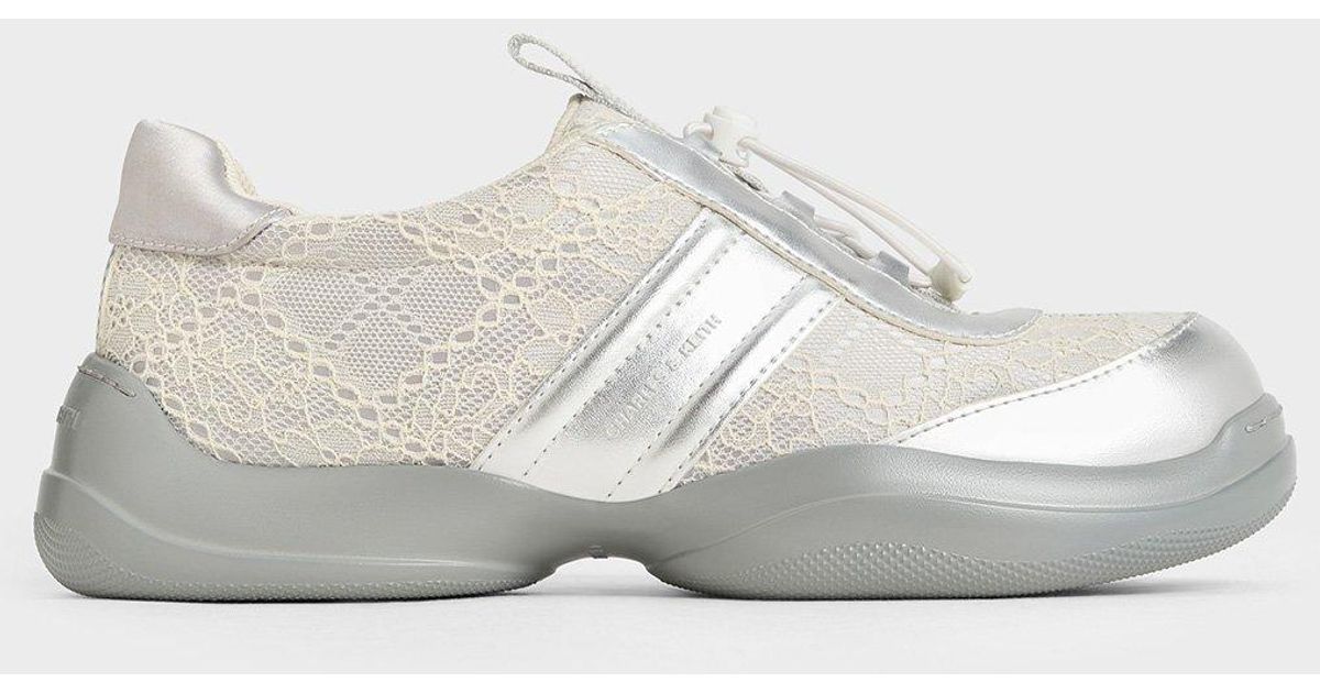 Charles & Keith Casey Metallic & Lace Chunky Sneakers in White | Lyst