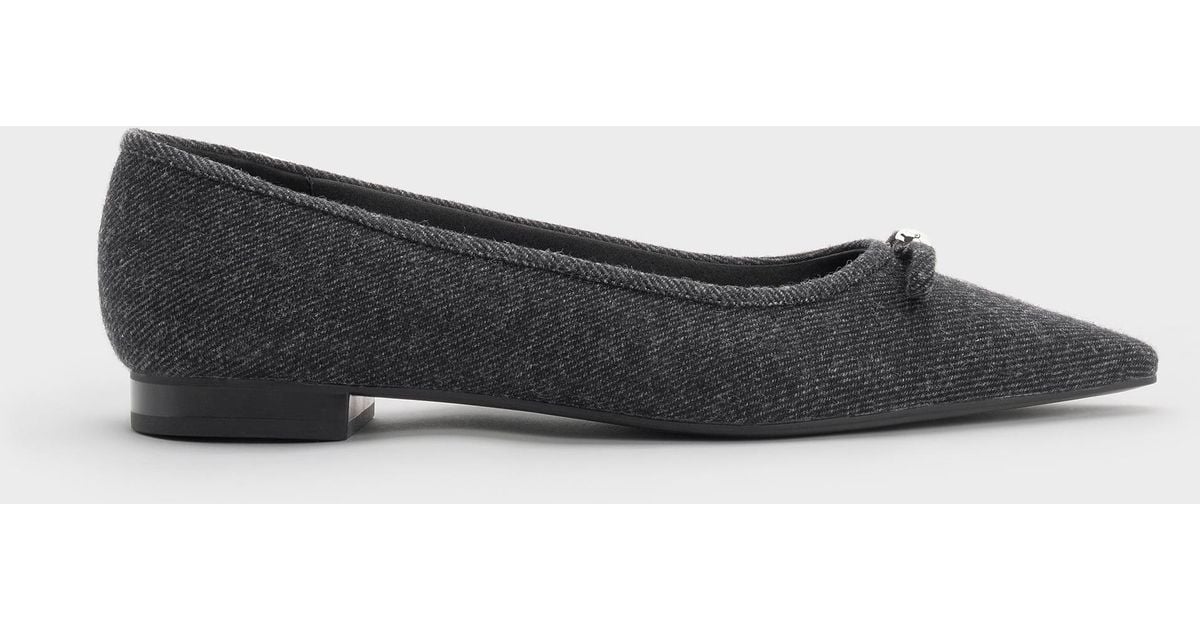 Charles & Keith Felt Bow Pointed Ballet Flats in White | Lyst