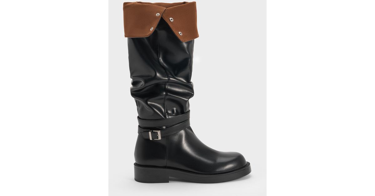 Charles & Keith Ellis Ruched Buckled Fold-Over Thigh-High Boots in ...